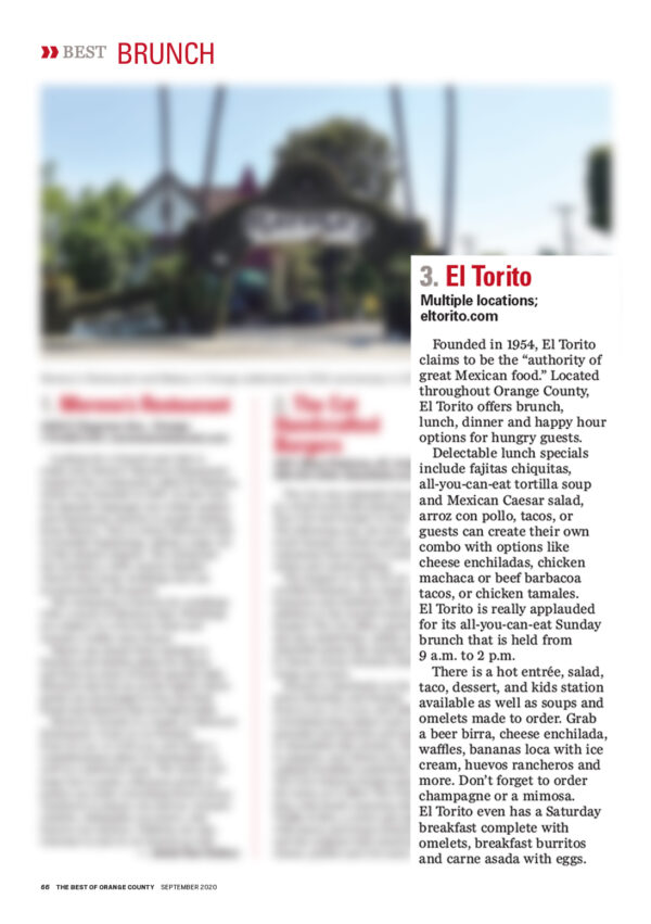 El Torito Voted Best Brunch in Orange County - Xperience Restaurant Group